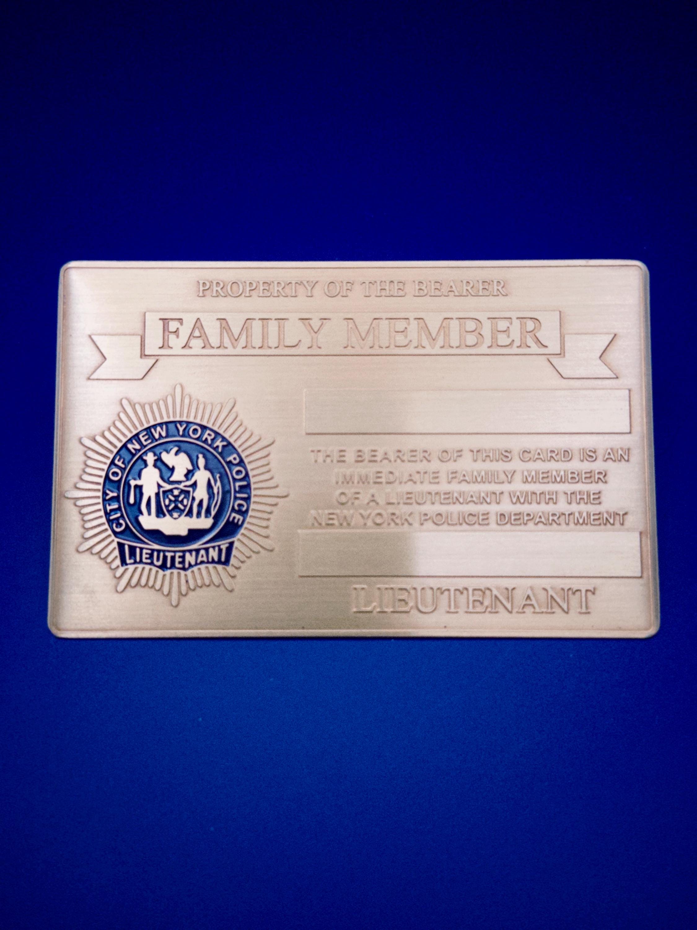 Gold LBA Family Member Card – NYPD Lieutenant – Windshield Badge